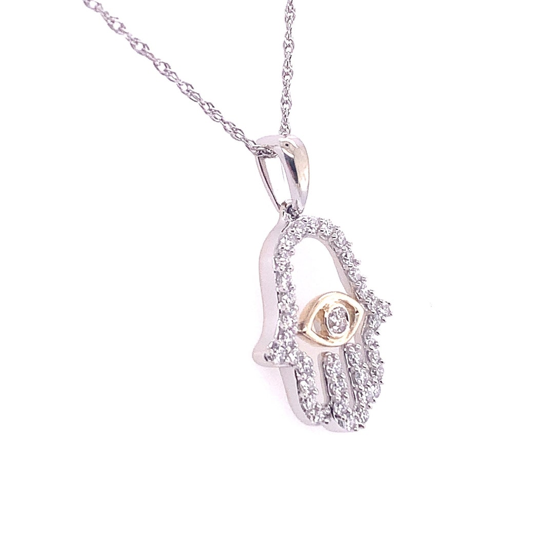 14k Two Tone Diamond Hand of God Necklace - Etsy
