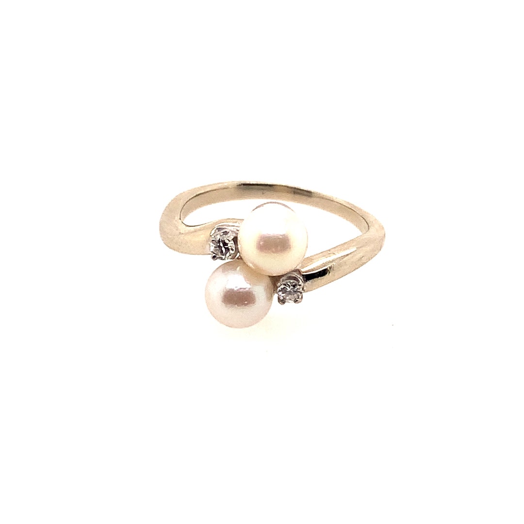 Anillo de oro blanco real de 14kt con diamante de perla genuina ...