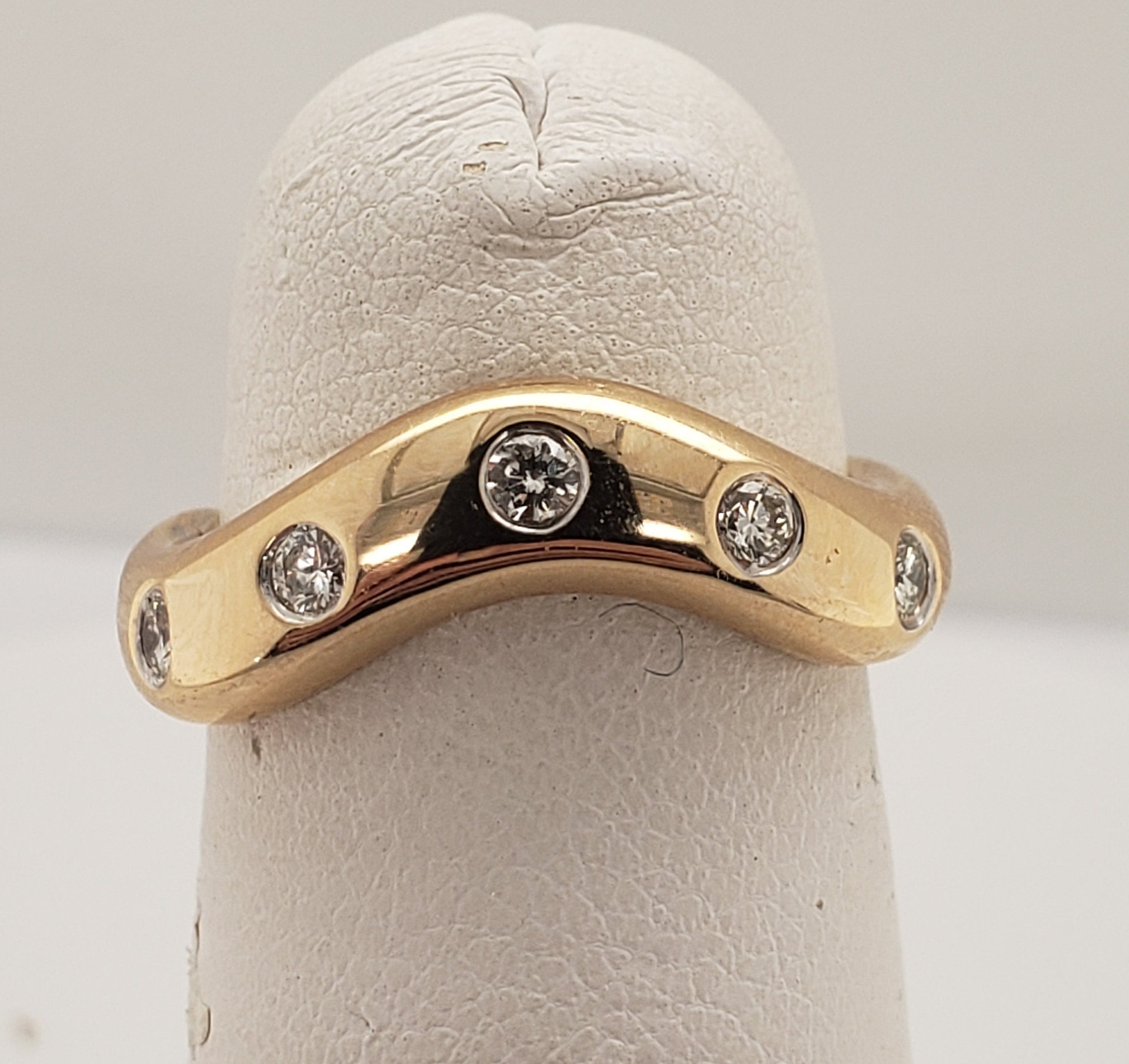 Diamond 14KT Yellow Gold Wavy Wedding Band Unique Ring Size 4.5 - Etsy