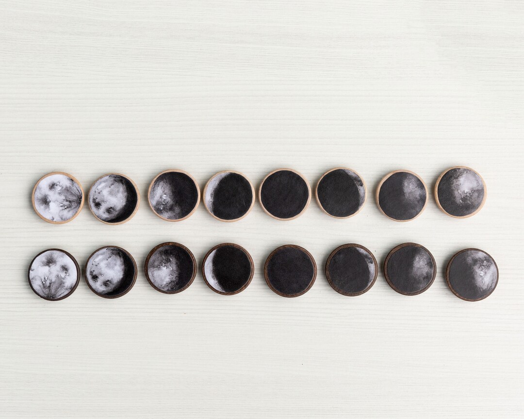 Moon Phase Magnets / Set of 8 Wooden Magnets / Black & White ...