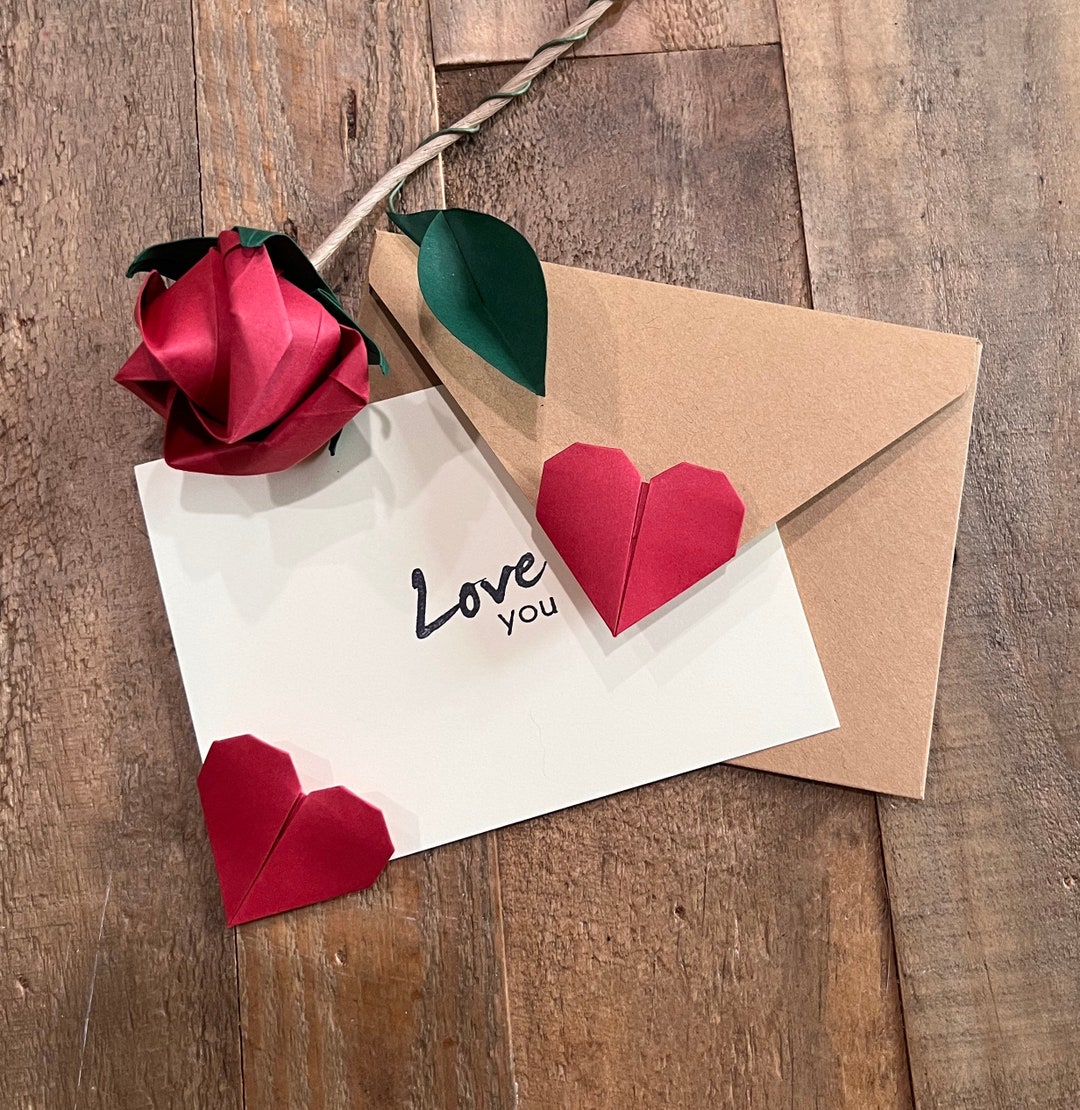 Love You Origami Heart Card With Handmade Craft Envelope for Valentine ...