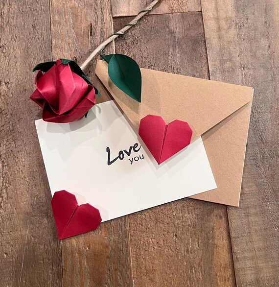 Love You Origami Heart Card With Handmade Craft Envelope - Etsy