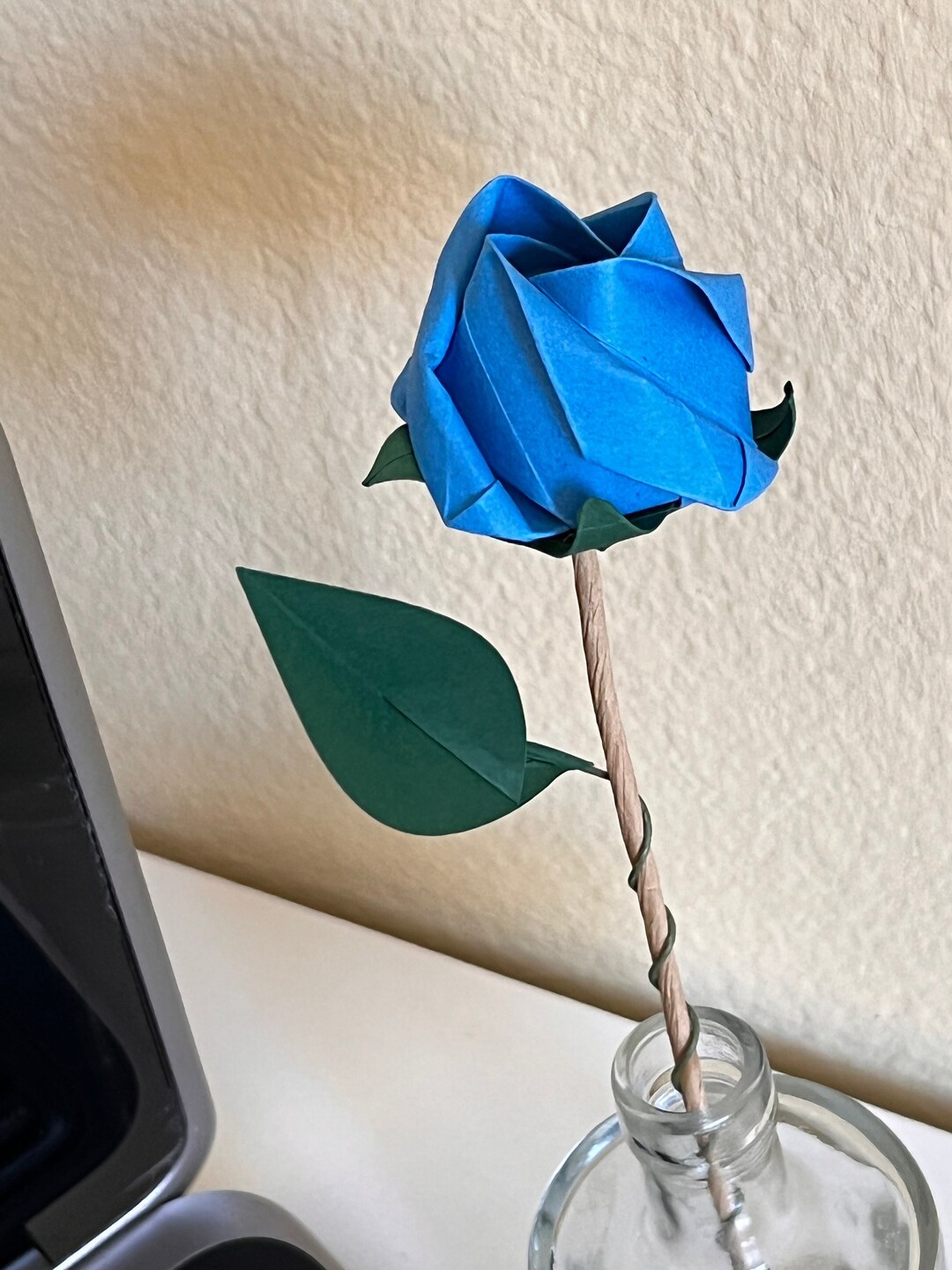 Blue Origami Rose as First Anniversary Paper Gift, Everlasting Flower ...