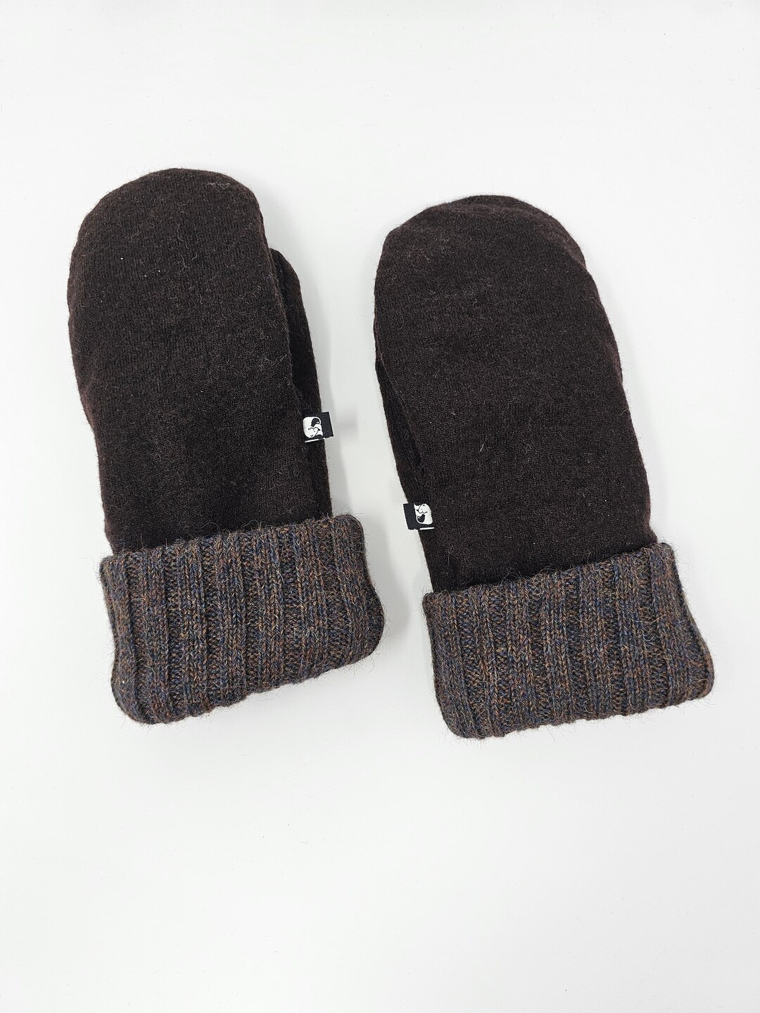 Brown, With Brown Tweed Cuffs. Wool Mittens. Made From Recycled ...