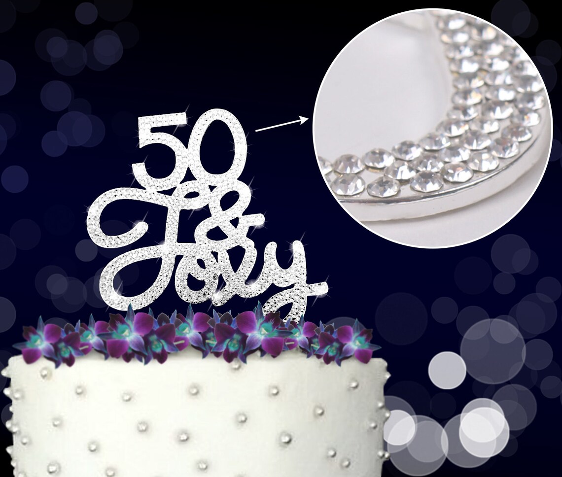 50 & Foxy, 50th Birthday Cake Topper, Crystal Rhinestones on Silver ...