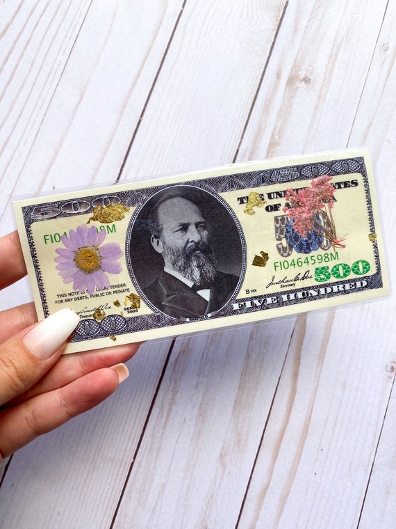 Pressed Flower & Gold Foiled Laminated FAKE 500 Dollar Bill - Etsy