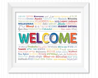 Welcome Sign, Multi-language Welcome, Printable Office Wall Art ...