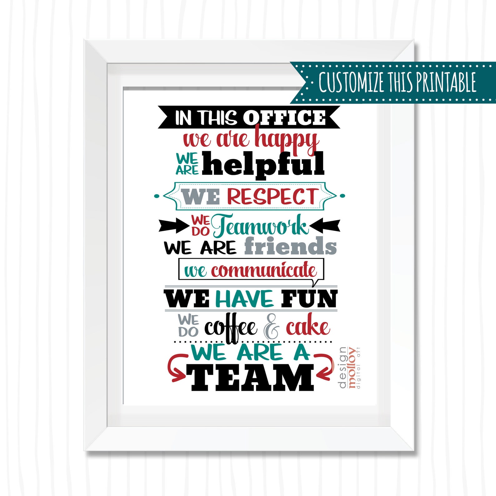 Customizable Office Decor Teamwork Printable Colour Changeable - Etsy ...