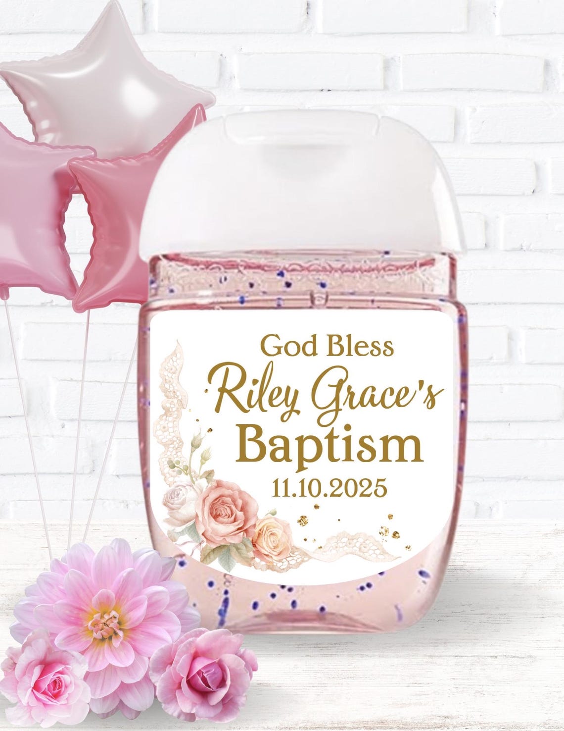 Personalized Baptism Favor Labels, Floral Christening, First Communion ...