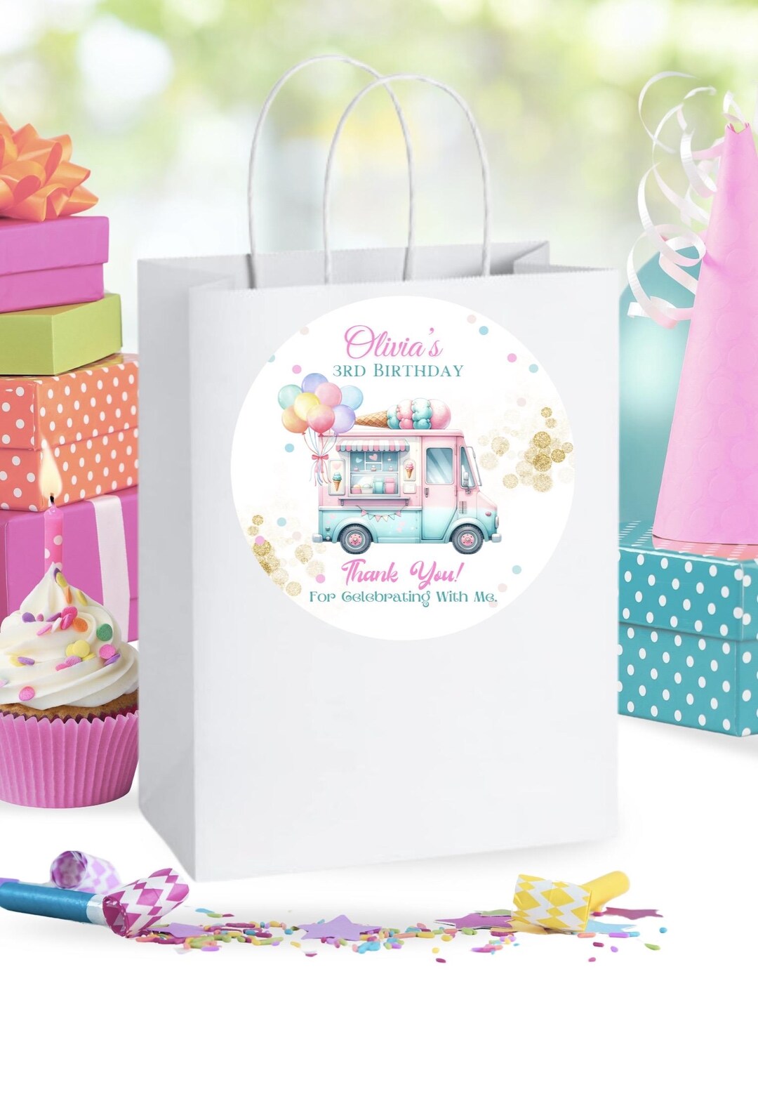 Ice Cream Birthday Labels, Ice Cream Birthday Stickers, Ice Cream ...