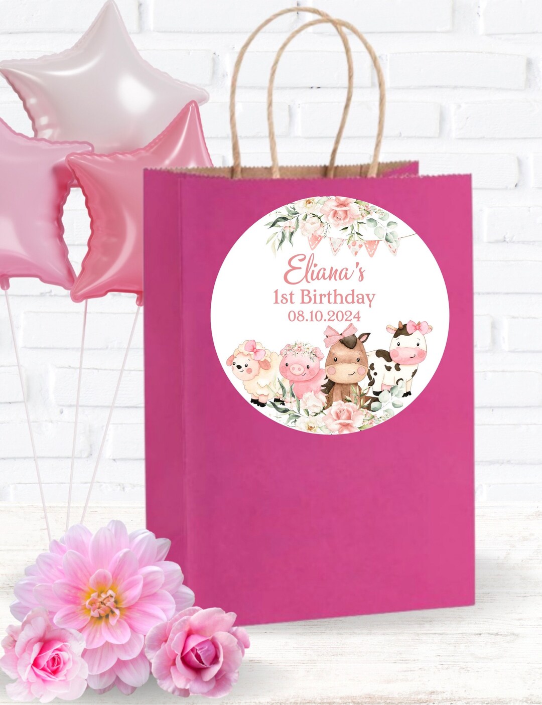 Farm Animals Labels Tags, Pink Farm Thank You Labels, Farm Animals ...