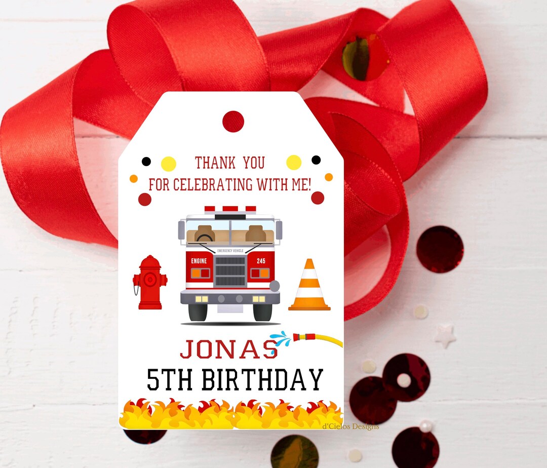 Fire Truck Birthday Favor Tags, Fireman Favor Tags, Fire Department ...