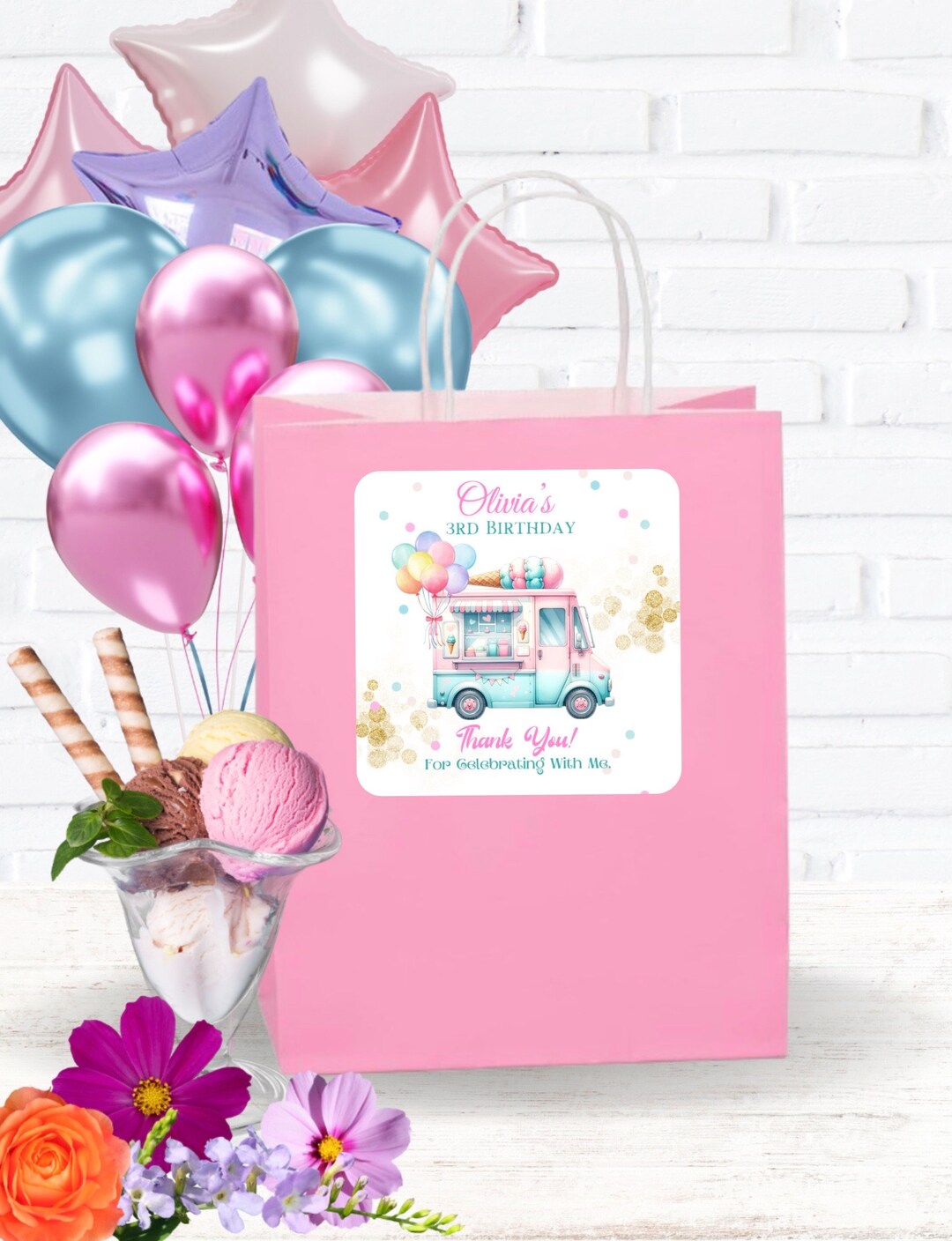 Ice Cream Birthday Labels, Ice Cream Birthday Stickers, Ice Cream ...