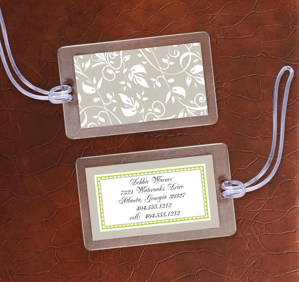 4 Laminated Tags Grey Damask Luggage Tags Laminated Bag | Etsy