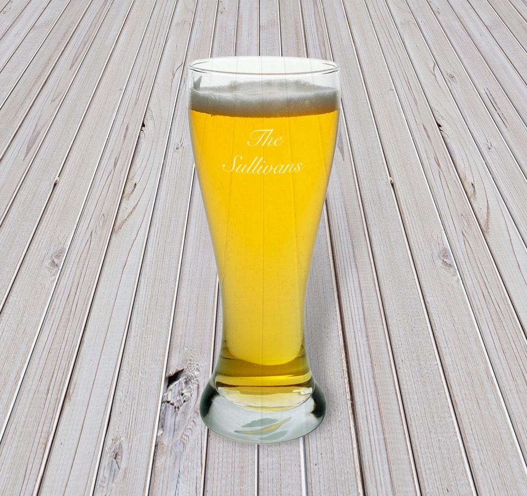 Set of 4 Personalized Pilsner Glasses, Etched Glasses, Personalized Bar ...
