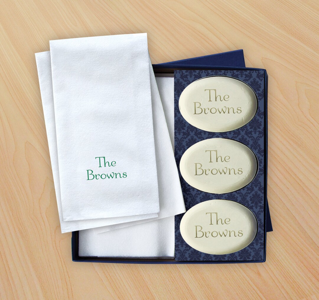 Personalized Name Engraved Soap and Letterpress Guest Towel Set, Bath ...