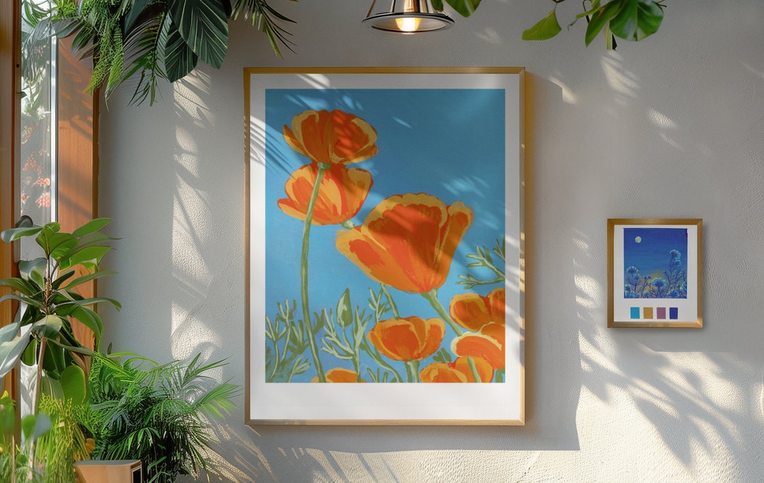 Orange Poppy Print: Gouache Botanical Wall Art - Etsy