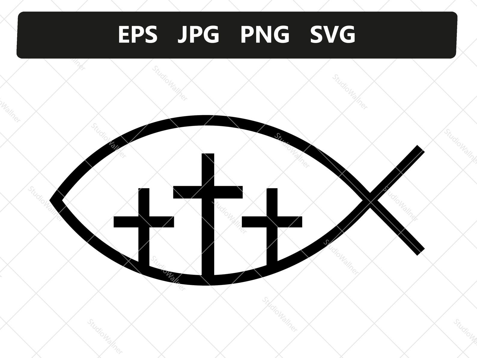 Christian Fish with Cross vector illustration digital | Etsy