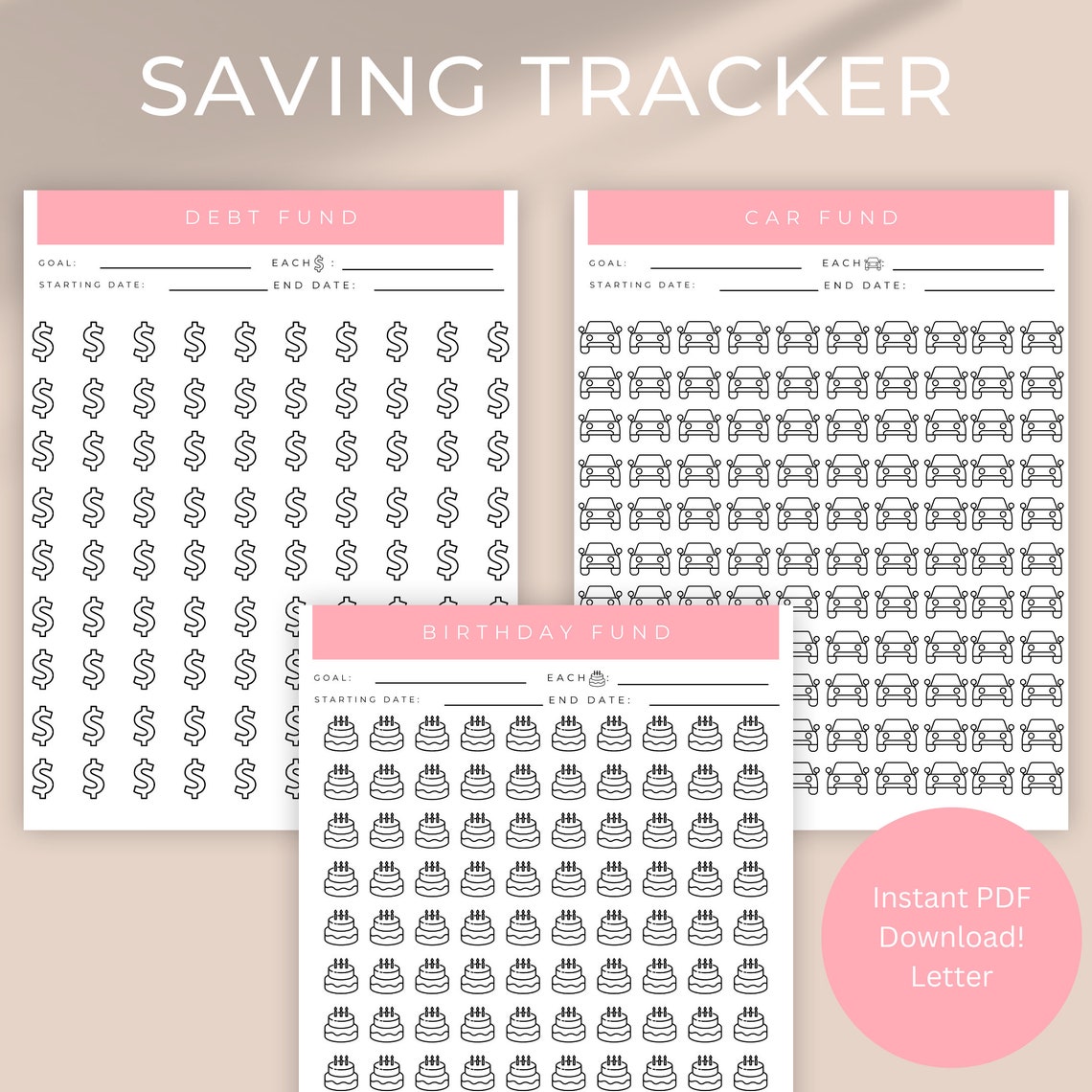 Savings Tracker Printable Savings Challenge Bundle Money Saving ...