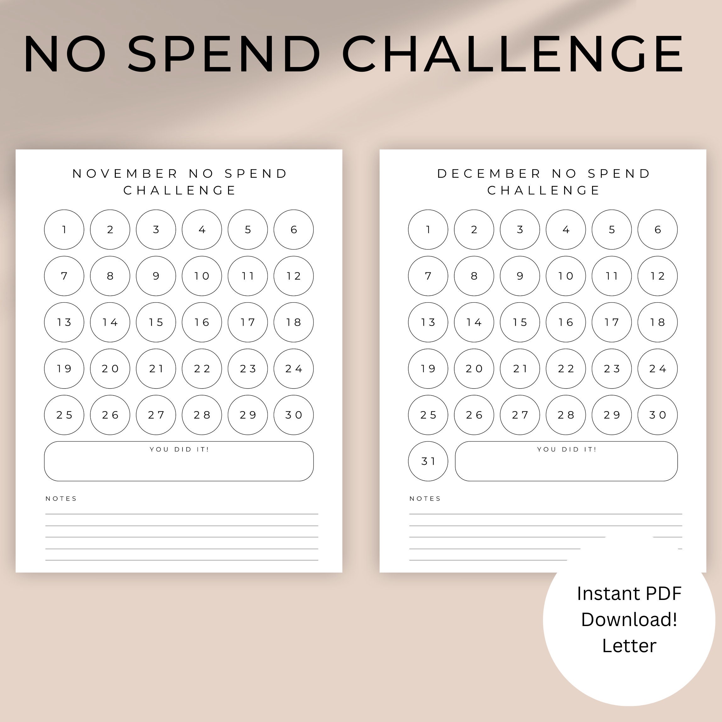 No Spend Tracker Savings Challenge Bundle No Spending Tracker PDF ...