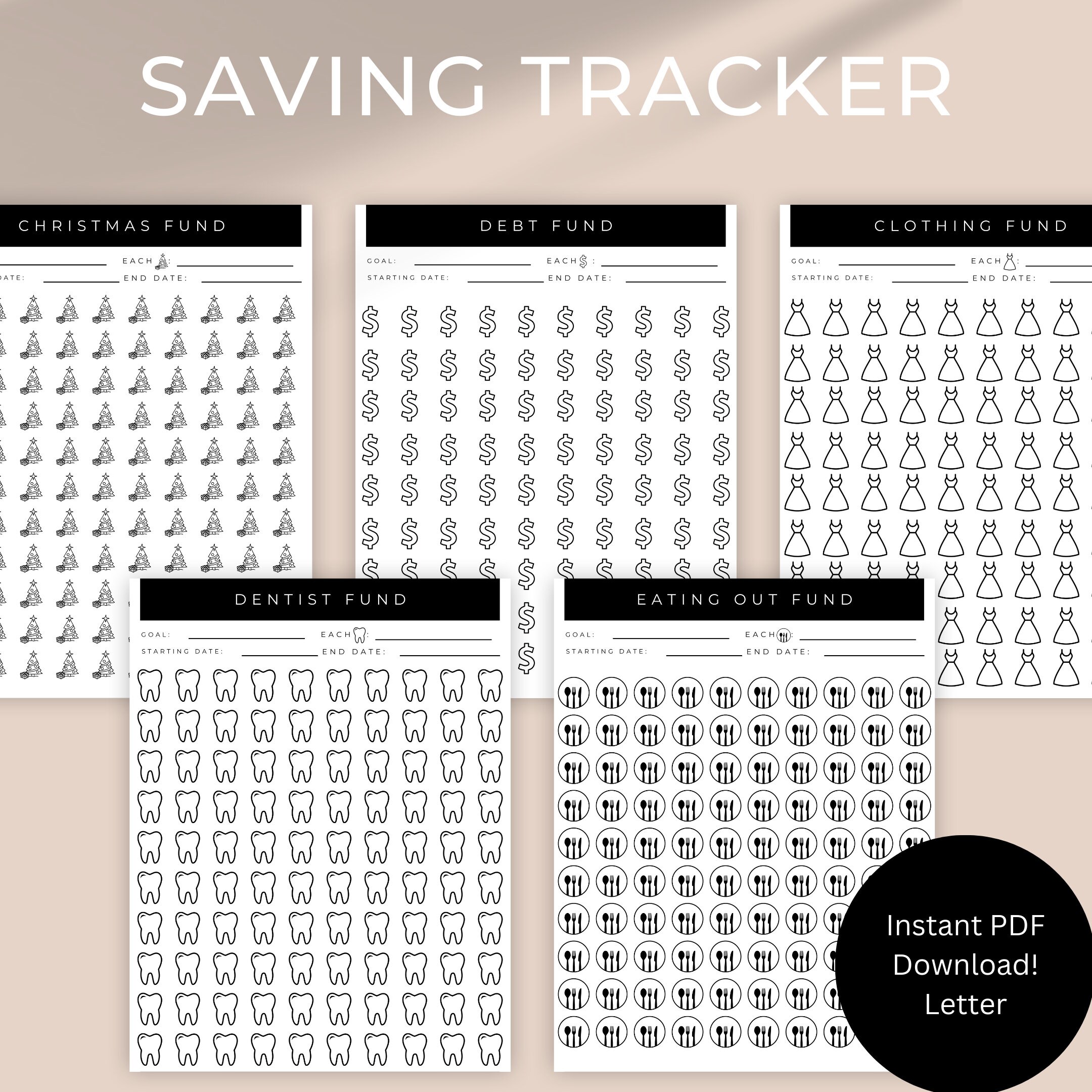 Savings Tracker Printable Savings Challenge Bundle Money Saving ...