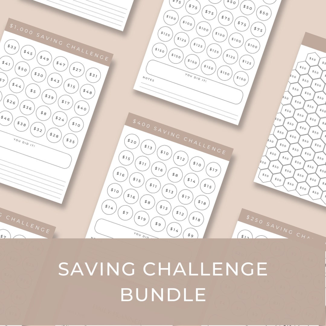 Tan Savings Challenge Bundle | 25 Printable Trackers (PDF) - Etsy