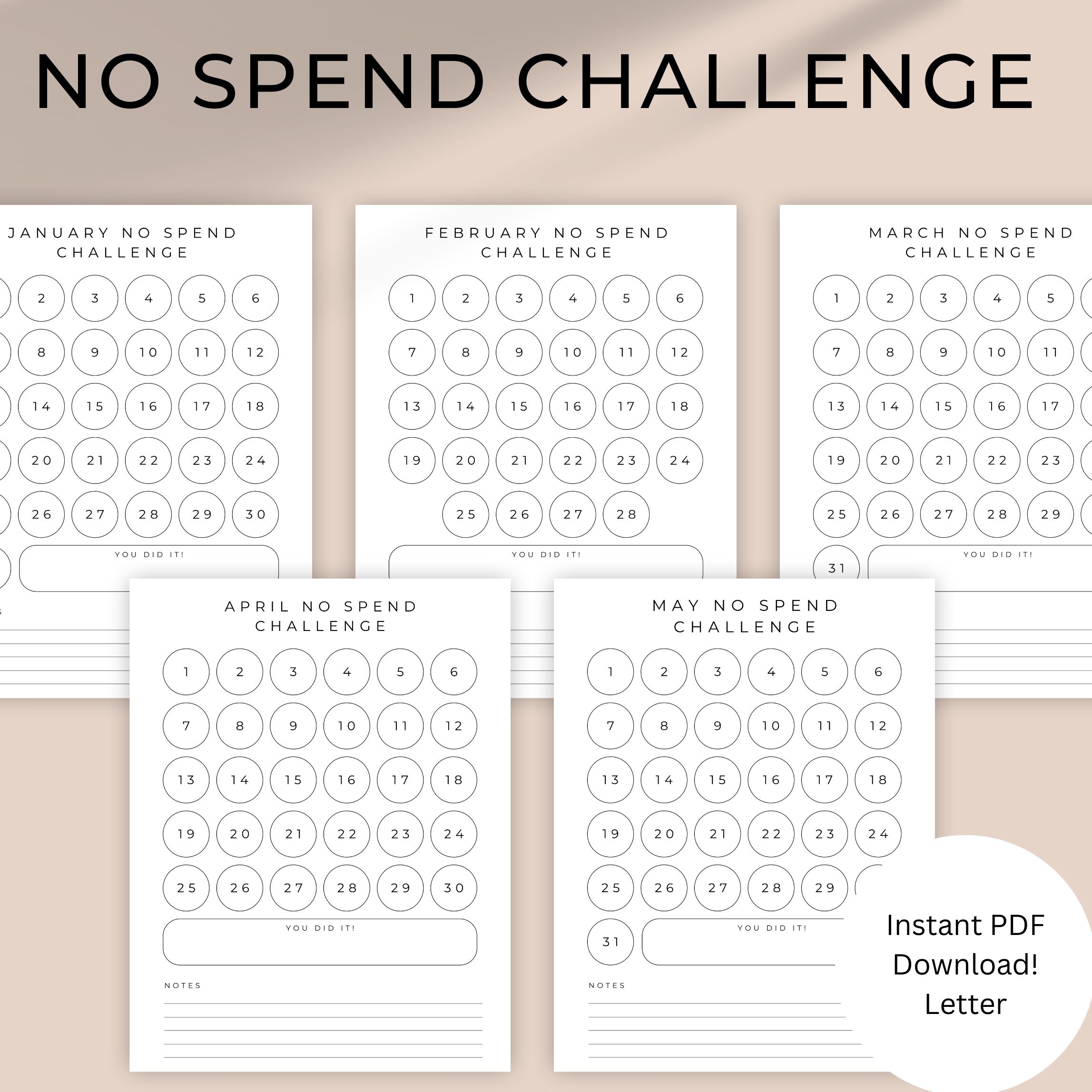 No Spend Tracker Savings Challenge Bundle No Spending Tracker PDF ...