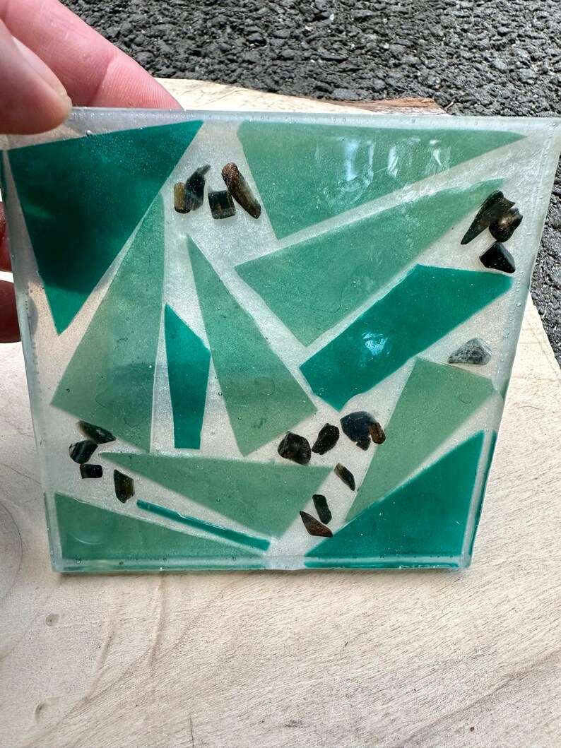 Stained Glass Resin Coasters: Upcycled Green Gemstone Coasters (set of ...