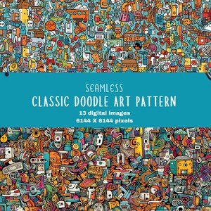 Colorful Doodle Art Seamless Pattern Downloadable Print - Etsy