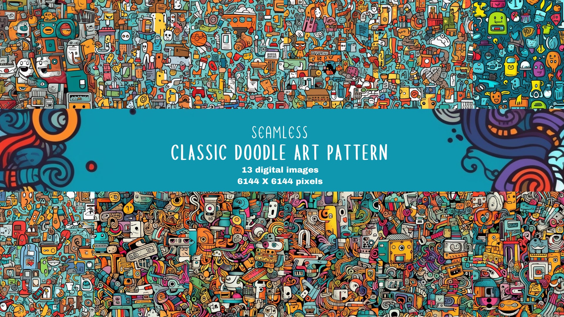 Colorful Doodle Art Seamless Pattern Downloadable Print Digital ...
