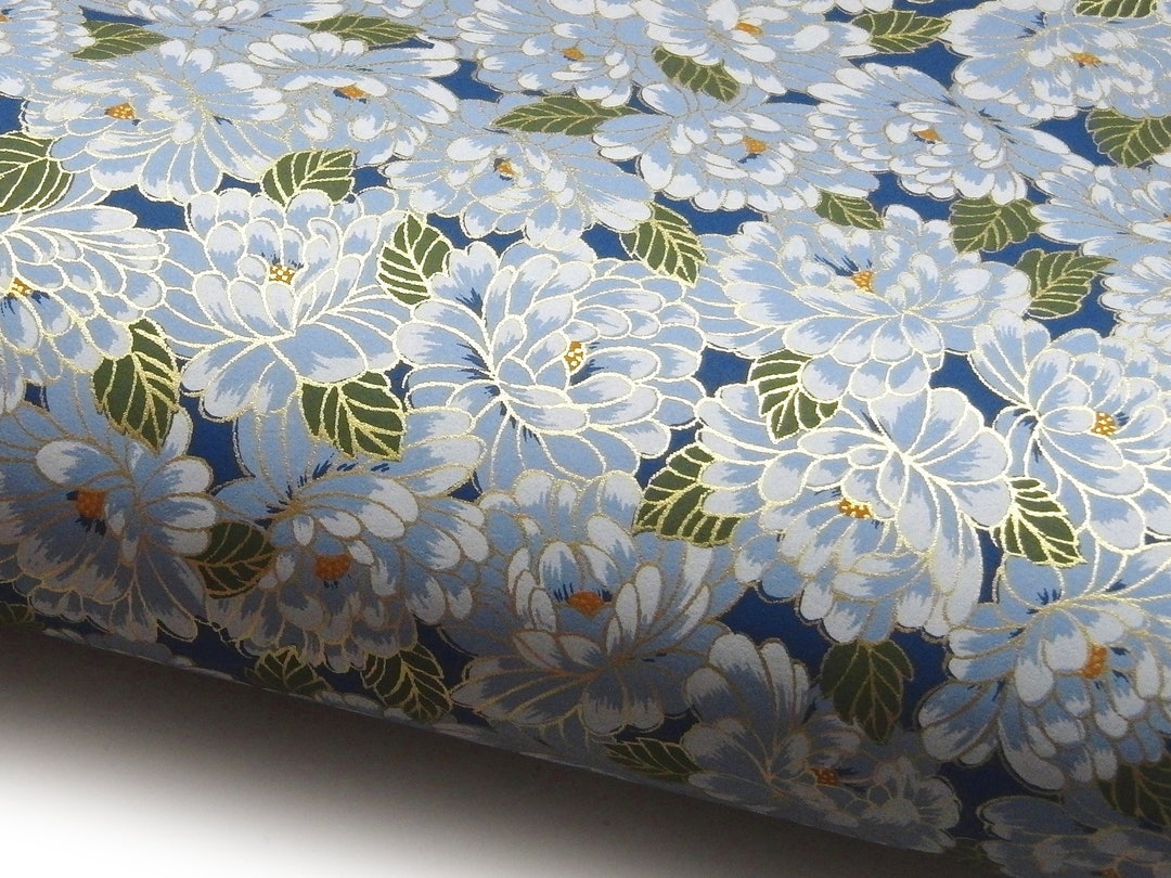 Japanese Paper Yuzen "peonies. Blue on Blue." Chiyogami - Etsy