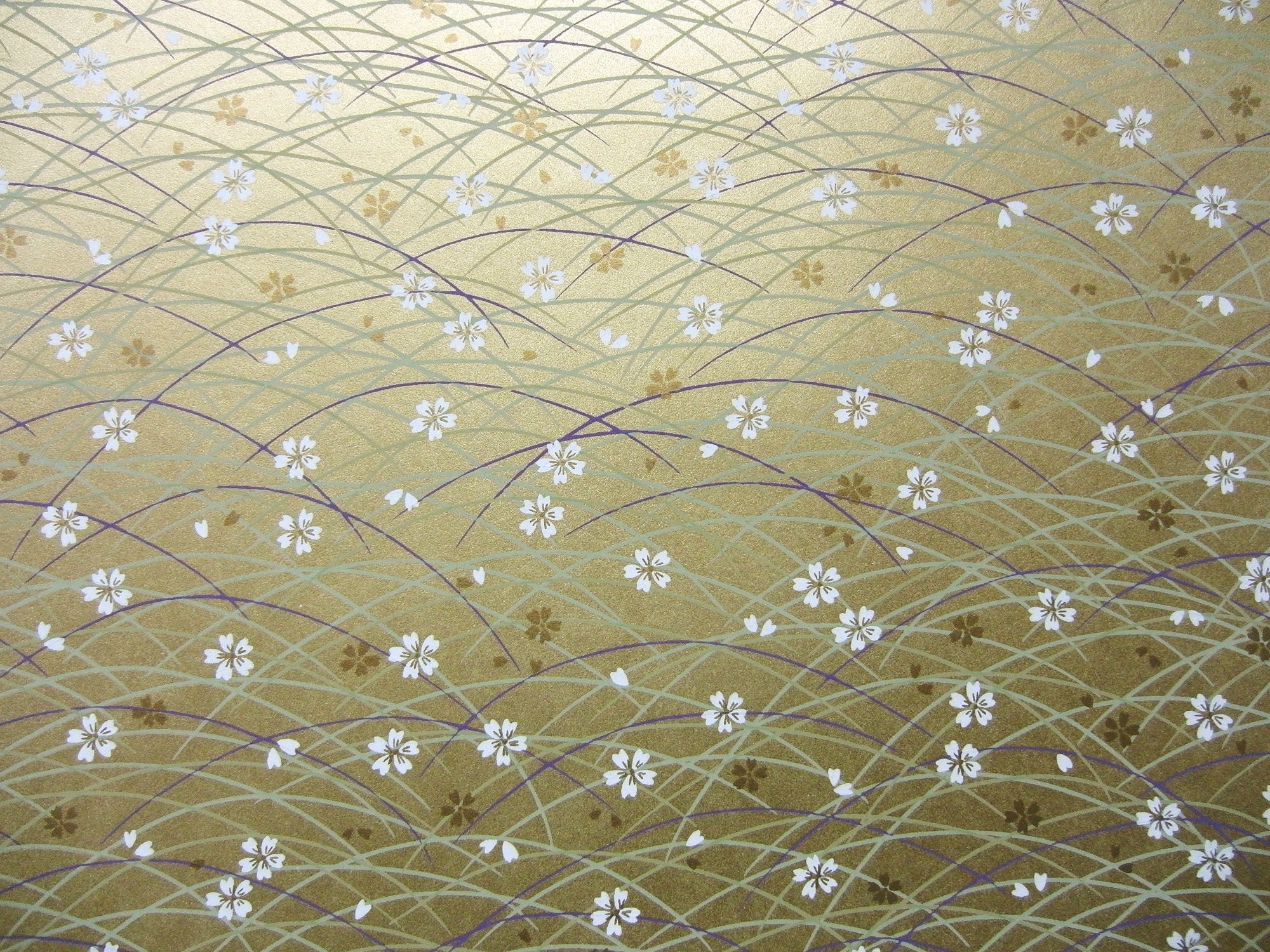 NEW! Japanese Paper Yuzen "cherry Blossoms. White and Gold on Gold ...