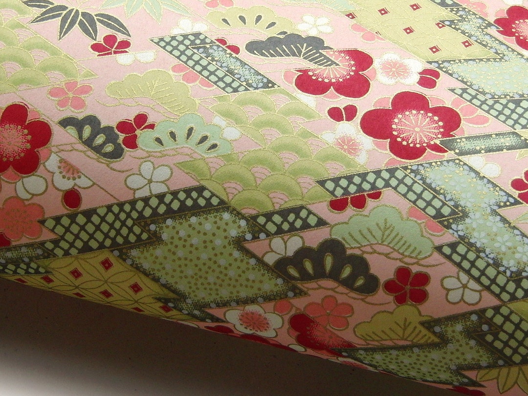 NEW! Japanese Paper Yuzen "japanese Garden. Pattern Mix. Pink, Green ...