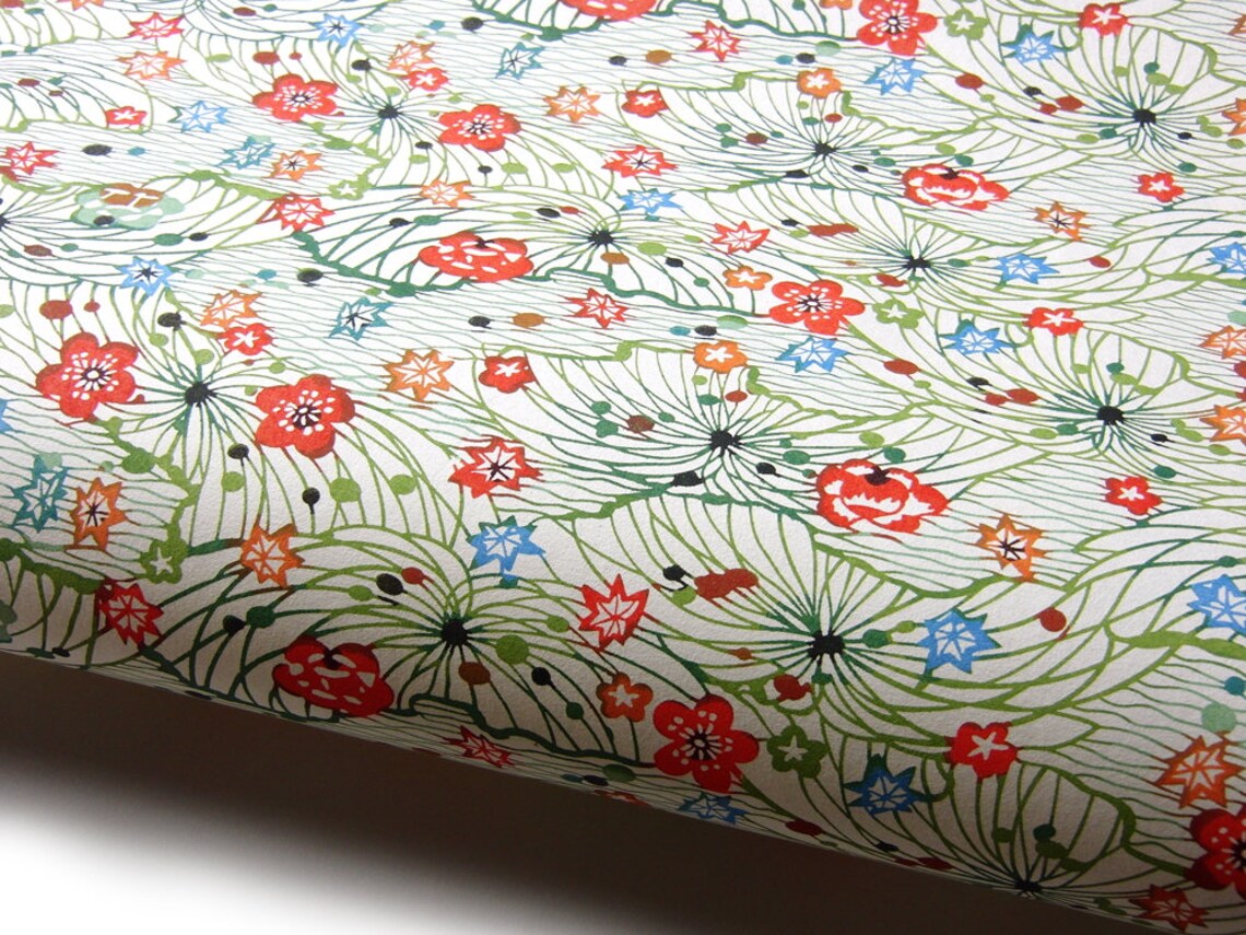 Japanese Paper Katazome Shi Yuzen blossoms and Leaves in | Etsy