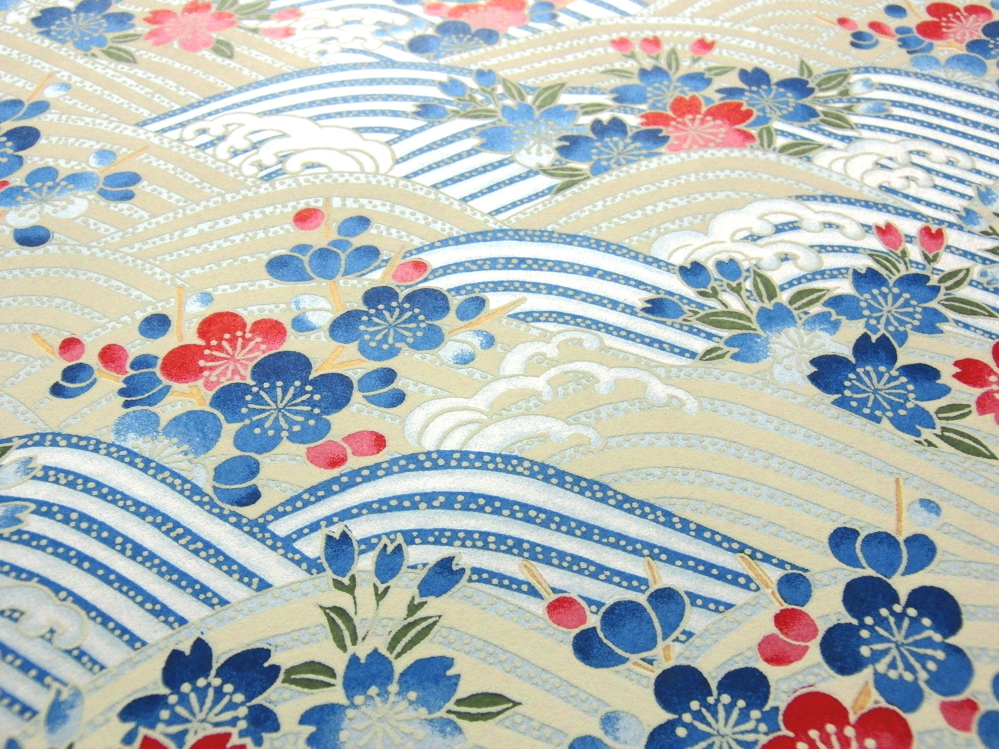 Japanese Paper Yuzen ocean Waves With Plum and Cherry | Etsy