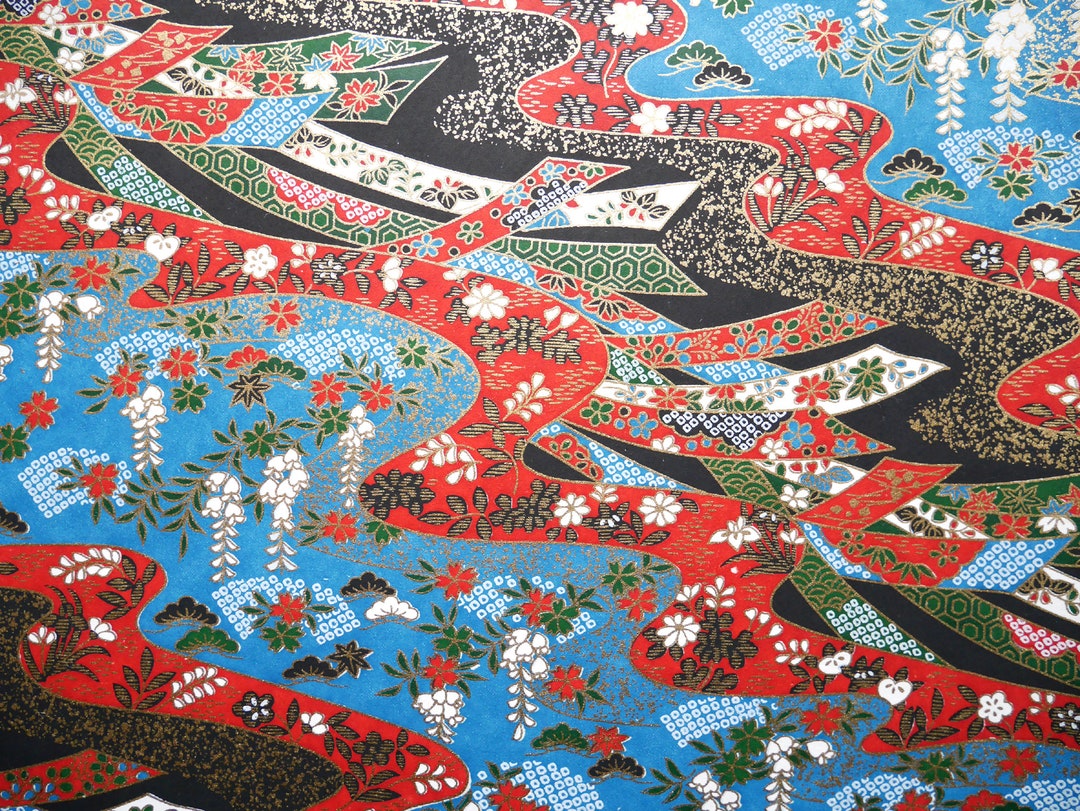Japanese Paper Yuzen "summer Night With Stream (kawa) and Ribbons ...