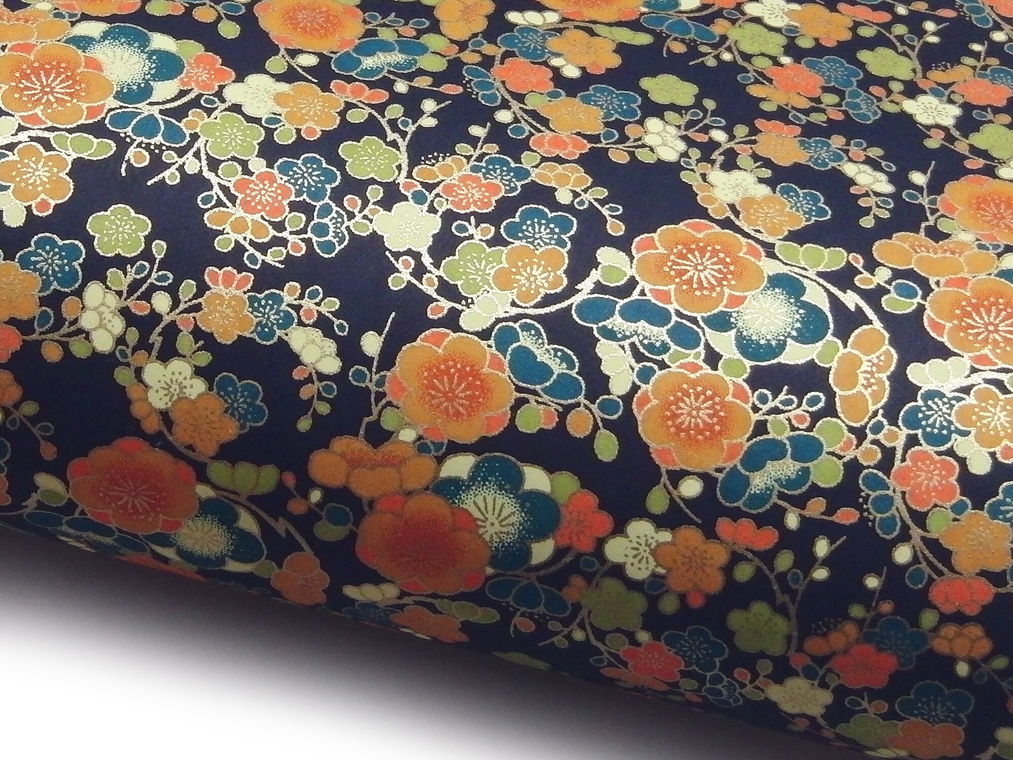 Japanese Paper Yuzen "plum Blossoms. Orange, Green and Blue on Night ...