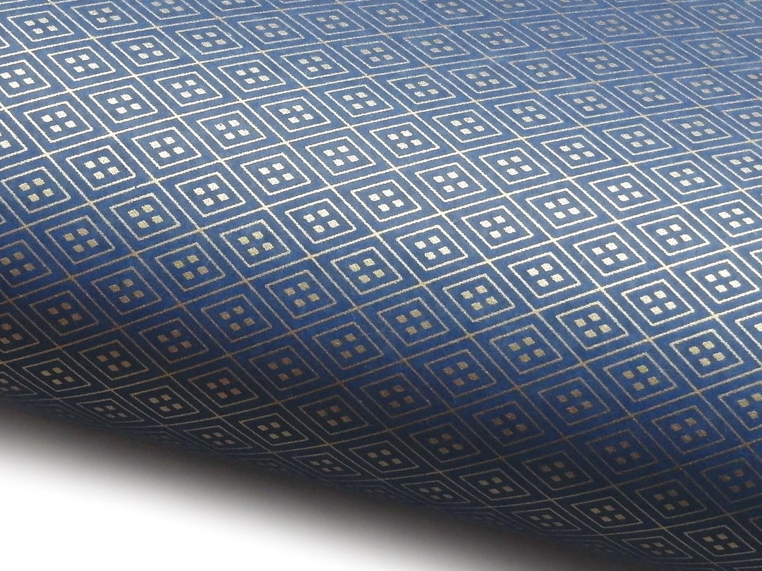 Japanese Paper Yuzen hishi Diamond Pattern. Gold on Blue. Chiyogami - Etsy