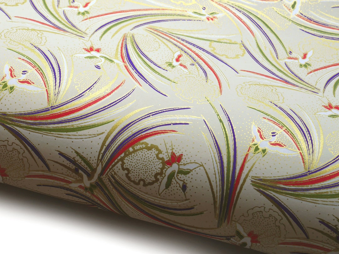 Japanese Paper Yuzen "tsuru and Yukiwa - Cranes in Snow. Red, Green ...