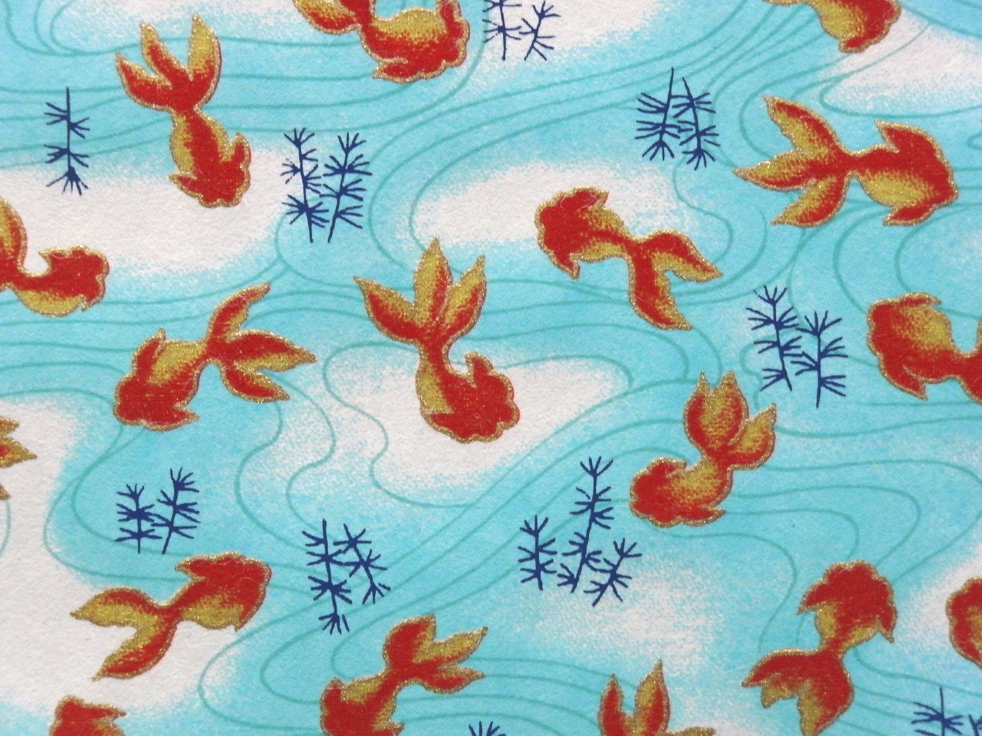 Japanese Paper Yuzen "kingyo. Goldfish in the Pond. Red and Gold on ...