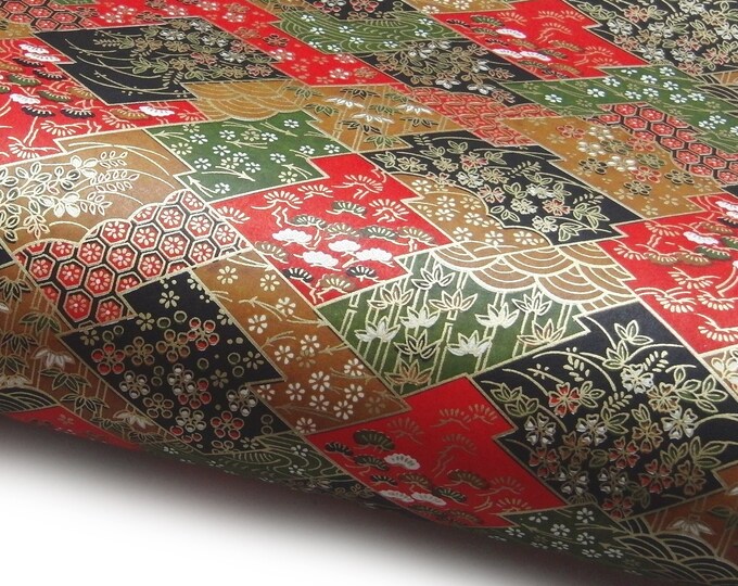 Japanese Paper Yuzen "japanese Landscape. Pattern Mix. Red, Green ...