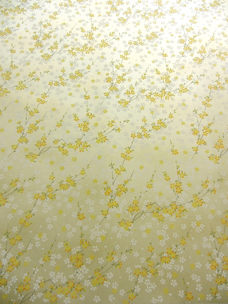 Japanese Paper Yuzen "white and Yellow Cherry Blossoms on Light Yellow ...