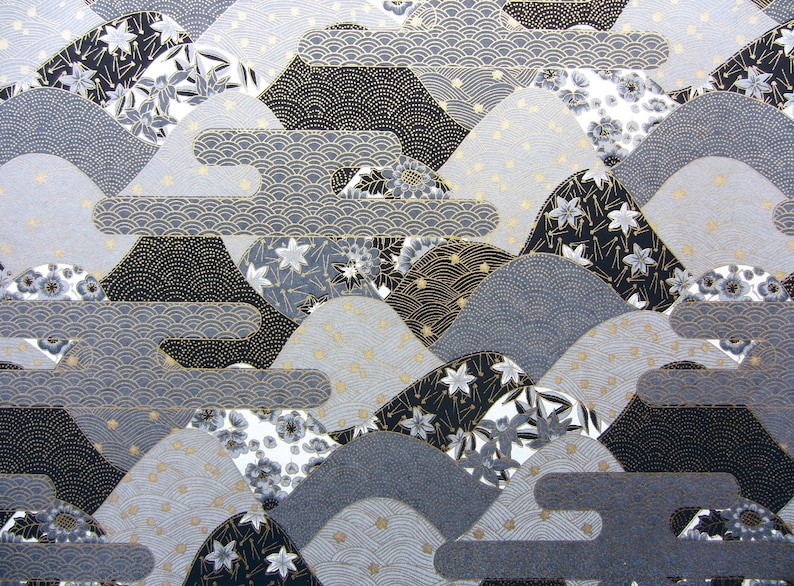 Japanese Paper Yuzen "hills in the Mist. Pattern Mix. Grey, Black ...