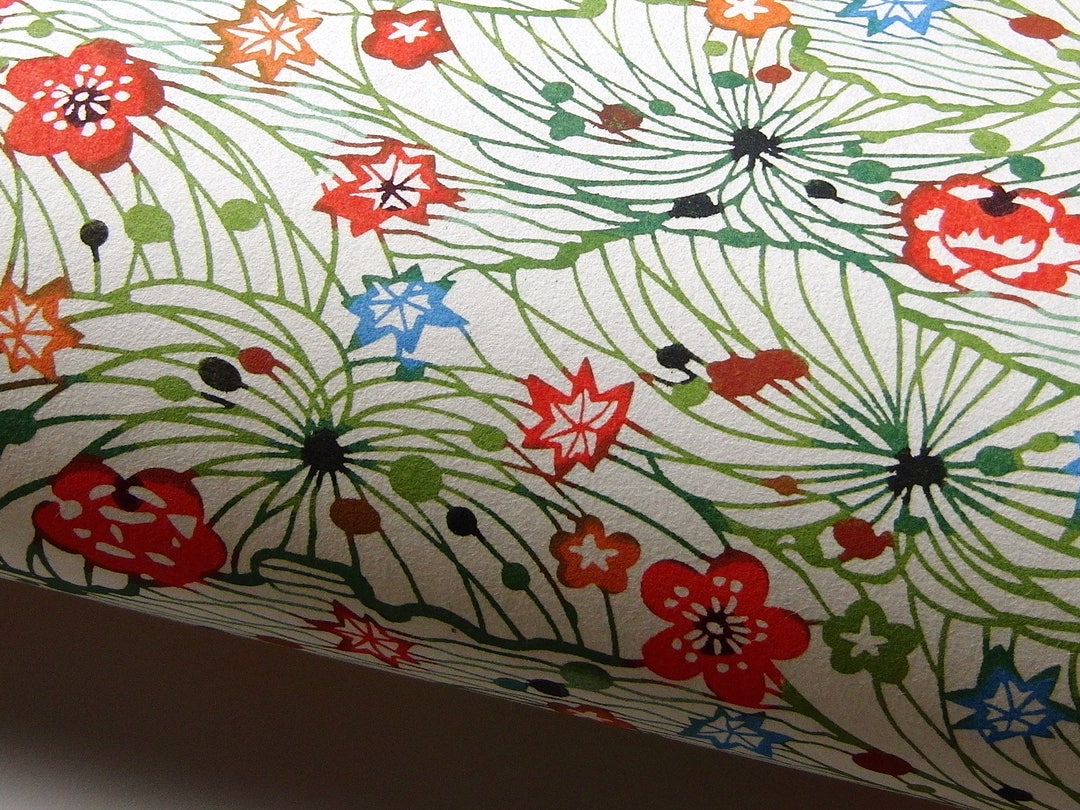 Japanese Paper Katazome Shi Yuzen "blossoms and Leaves in Field" - Etsy