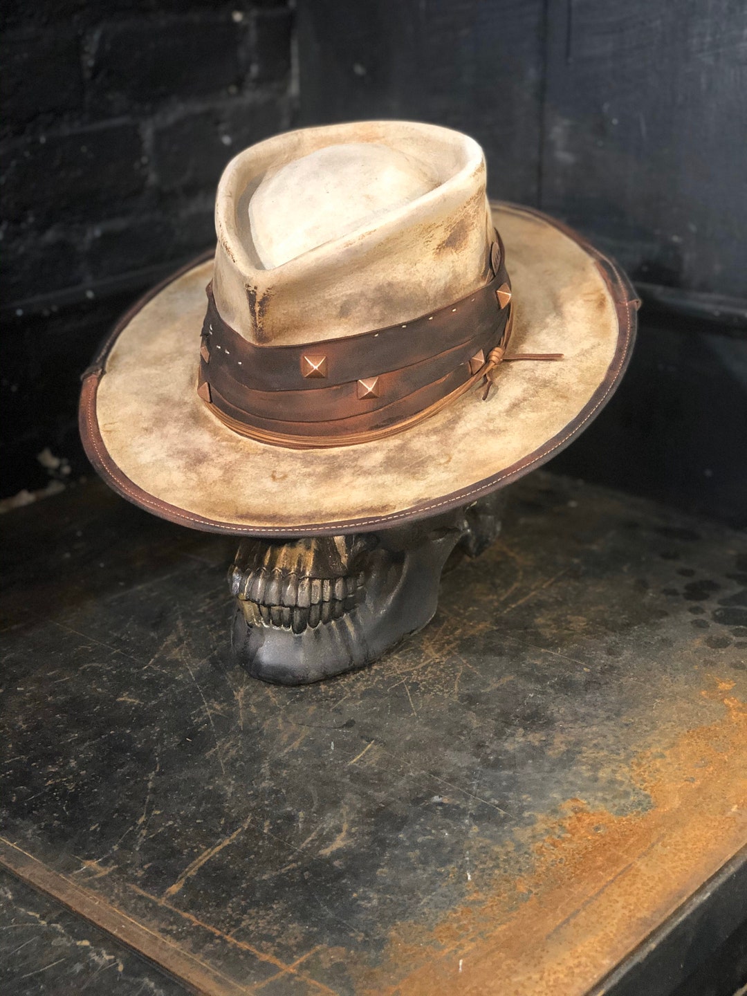 Leather Vintage Rare Custom Beaver Felt Hat “filthy Fucker” Cool Cowboy ...