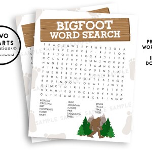 Bigfoot Word Search Printable Games Instant Download Digital 8x10 ...