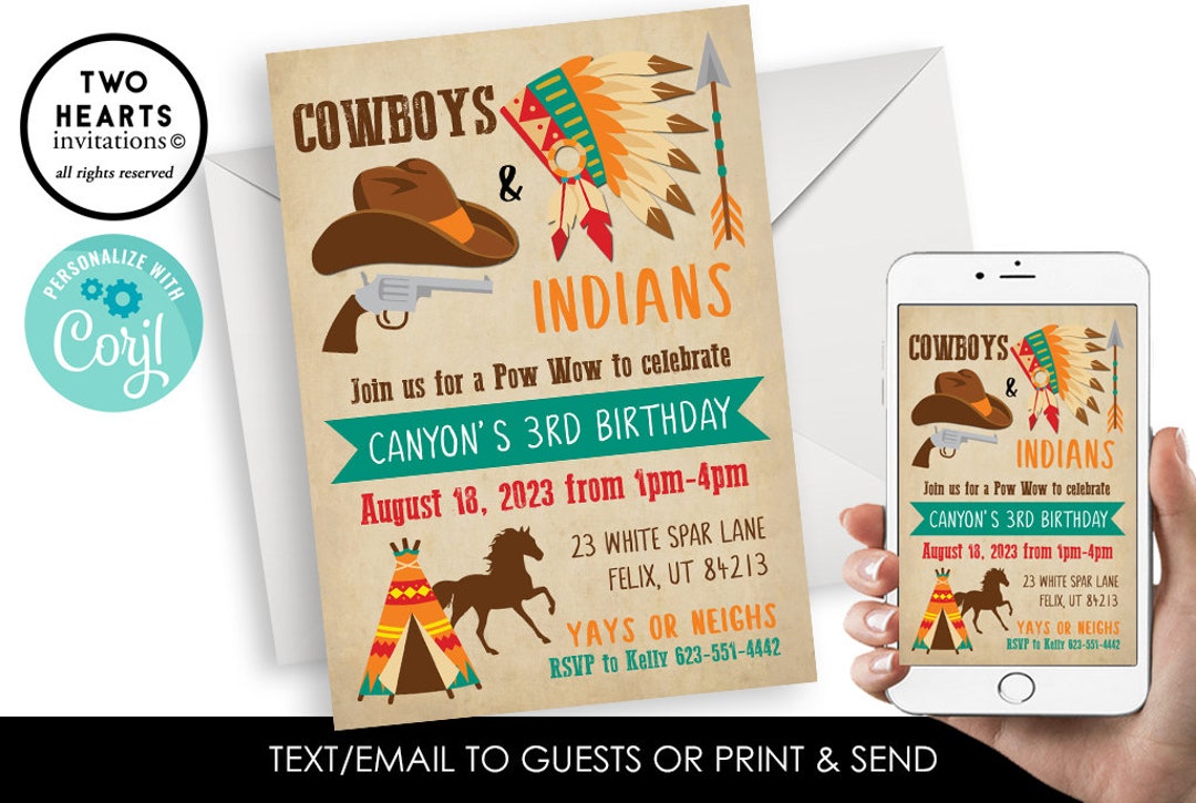 Editable Cowboys and Indians Invitation Invite Digital 5x7 Wild West ...