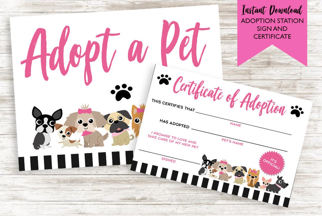 Adopt a Puppy Sign and Certificate Digital Doggy Birthday Extras ...