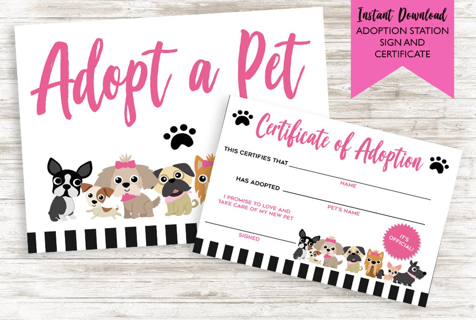 Adopt a Puppy Sign and Certificate Digital Doggy Birthday - Etsy