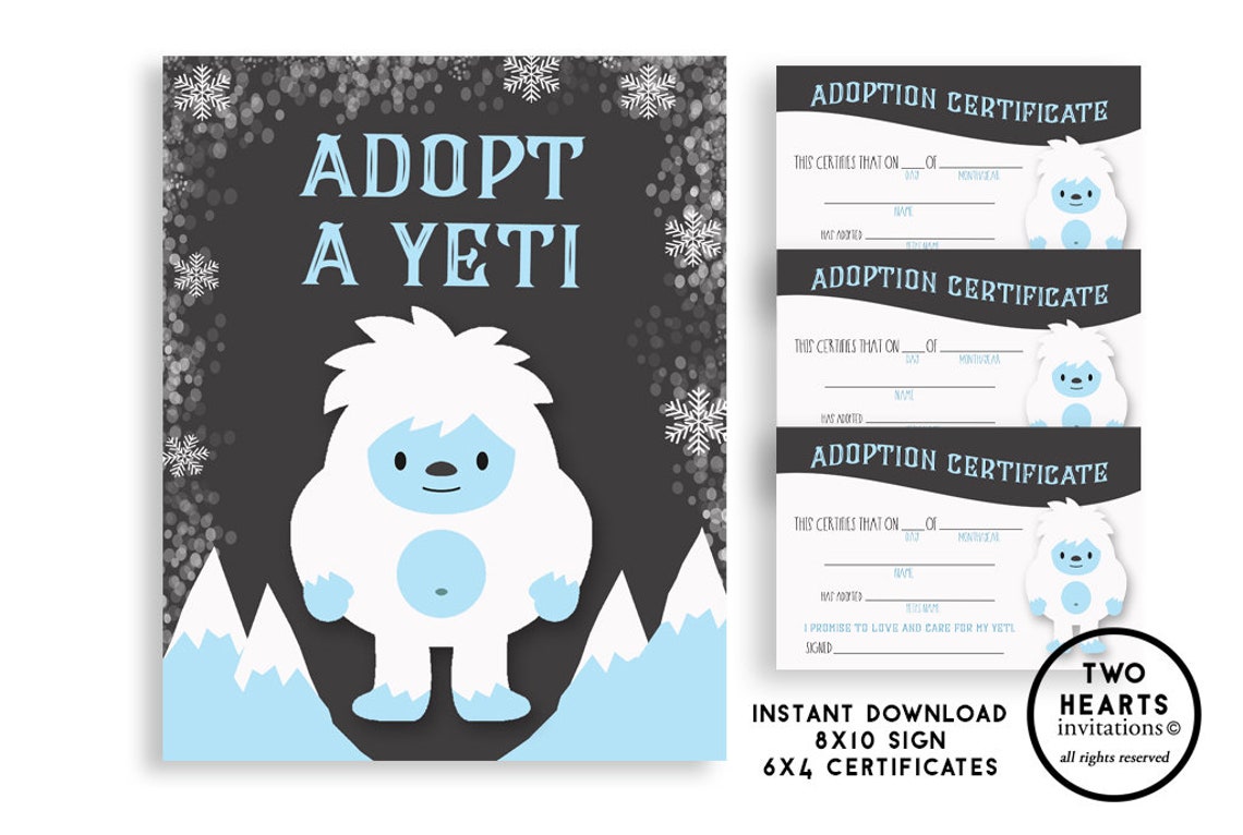 Yeti Adoption Certificate Sign Instant Download Adopt a Yeti | Etsy